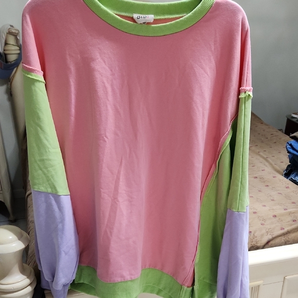 BiBi | Tops | Bibi Colorblock Sweatshirt Pink Green And Purple | Poshmark